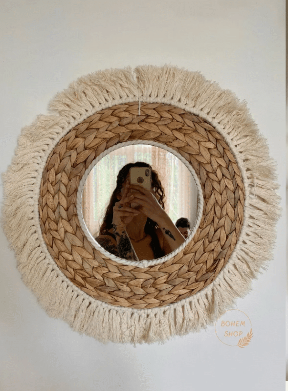 El Yapımı Hasır Makrome Dekoratif Ayna /Bohem Ayna Duvar Dekoru