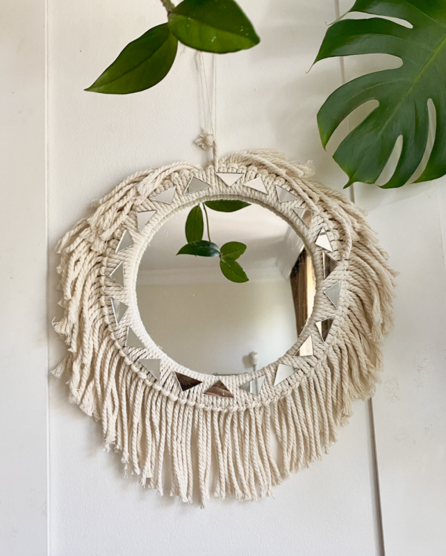 El Yapımı Hasır Makrome Dekoratif Ayna /Bohem Ayna Duvar Dekoru